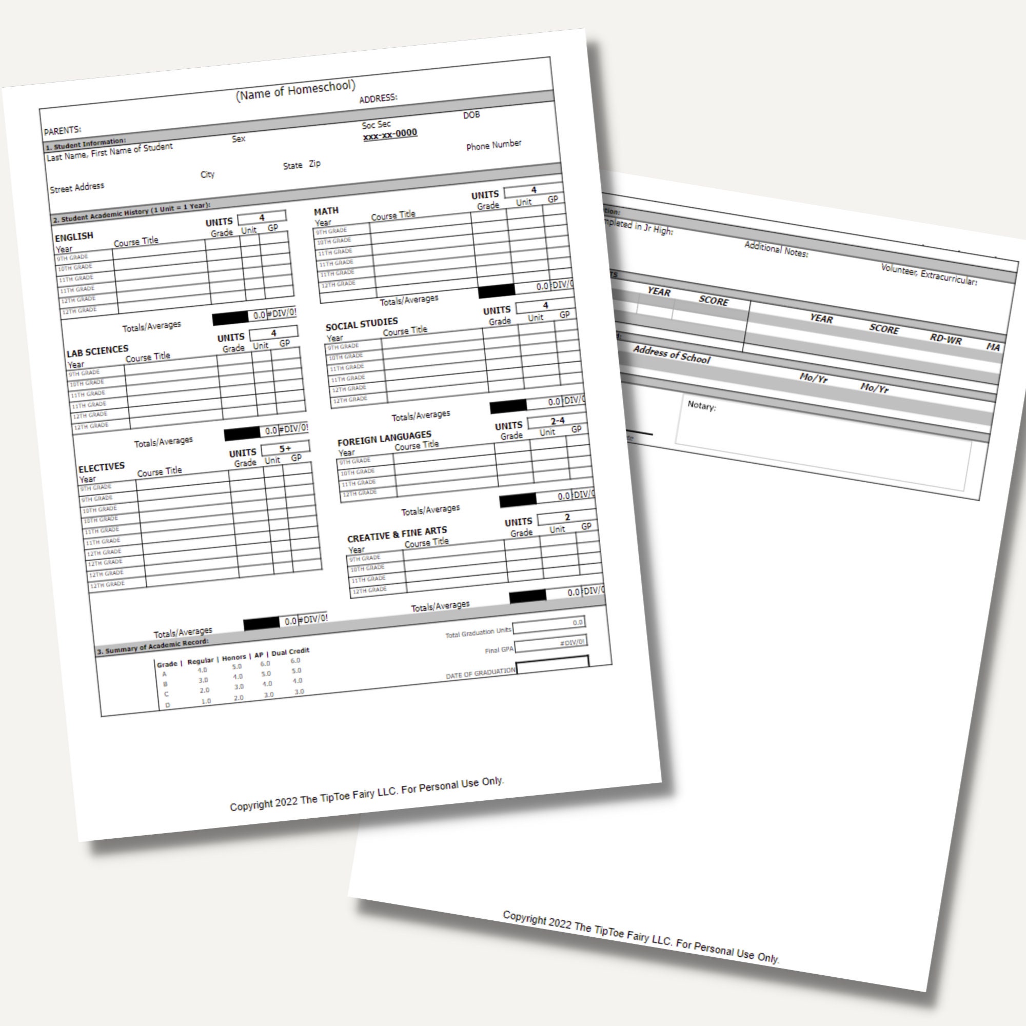 High School Homeschool Transcript EDITABLE Printable | Record Keeping ...