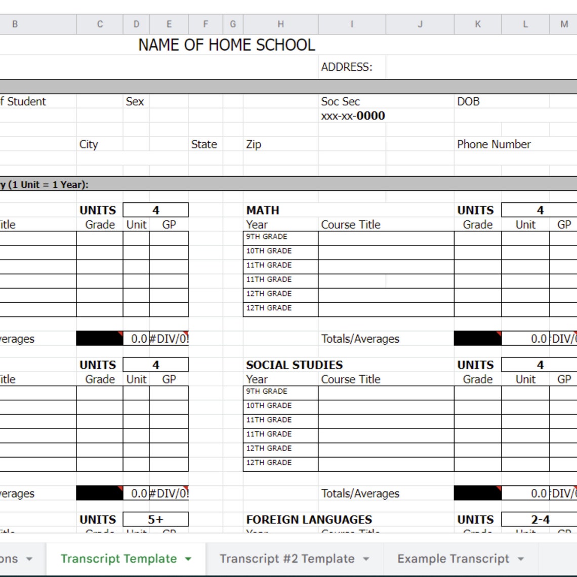 High School Homeschool Transcript EDITABLE Printable | Record Keeping ...