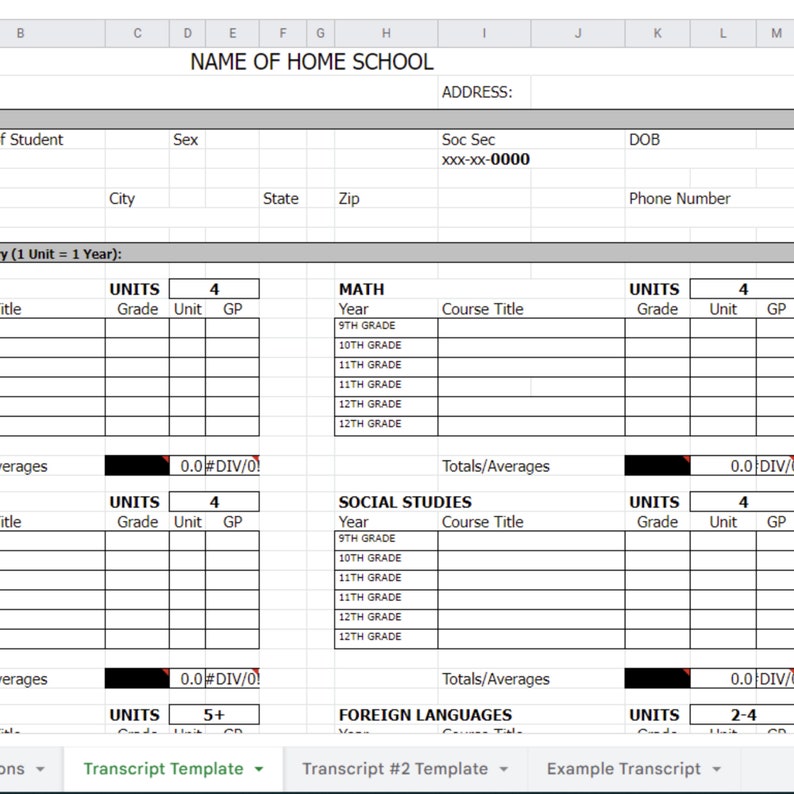 High School Homeschool Transcript EDITABLE Printable | Record Keeping ...