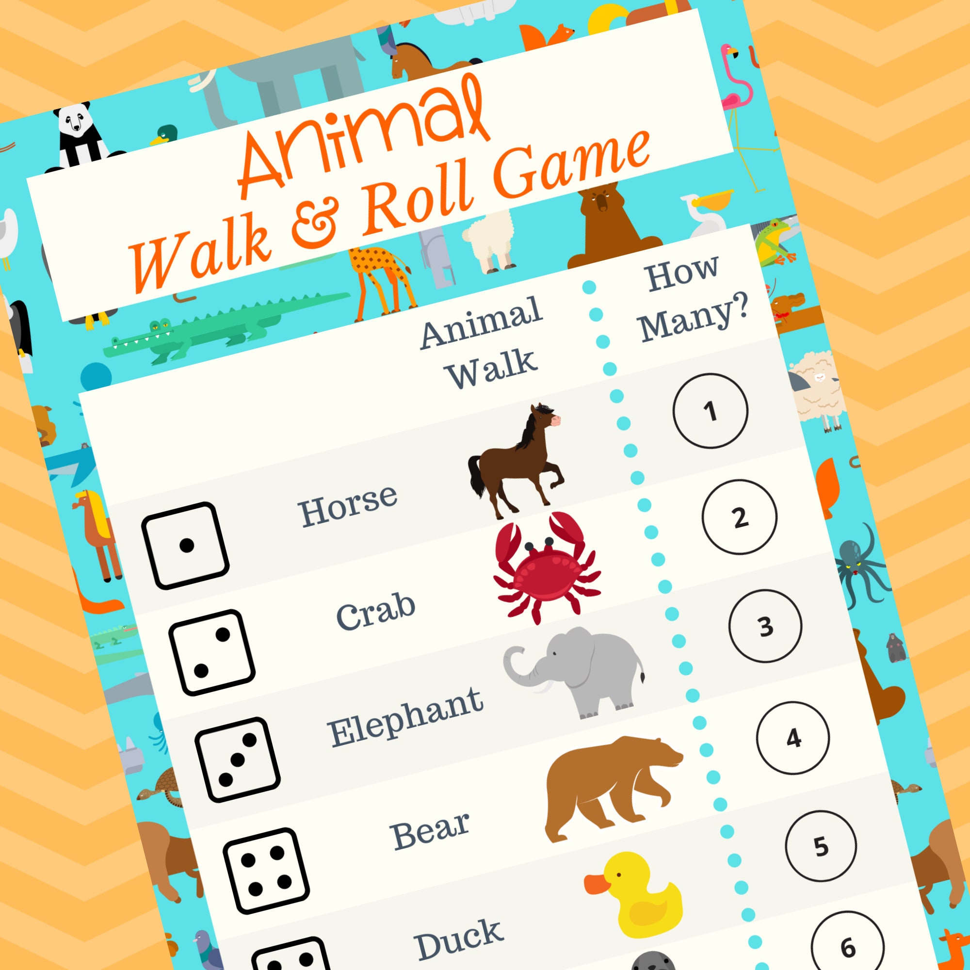 Preschool & Toddler Animal Walk and Roll Printable Game - Digital ...