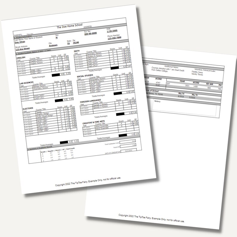 High School Homeschool Transcript EDITABLE Printable | Record Keeping ...