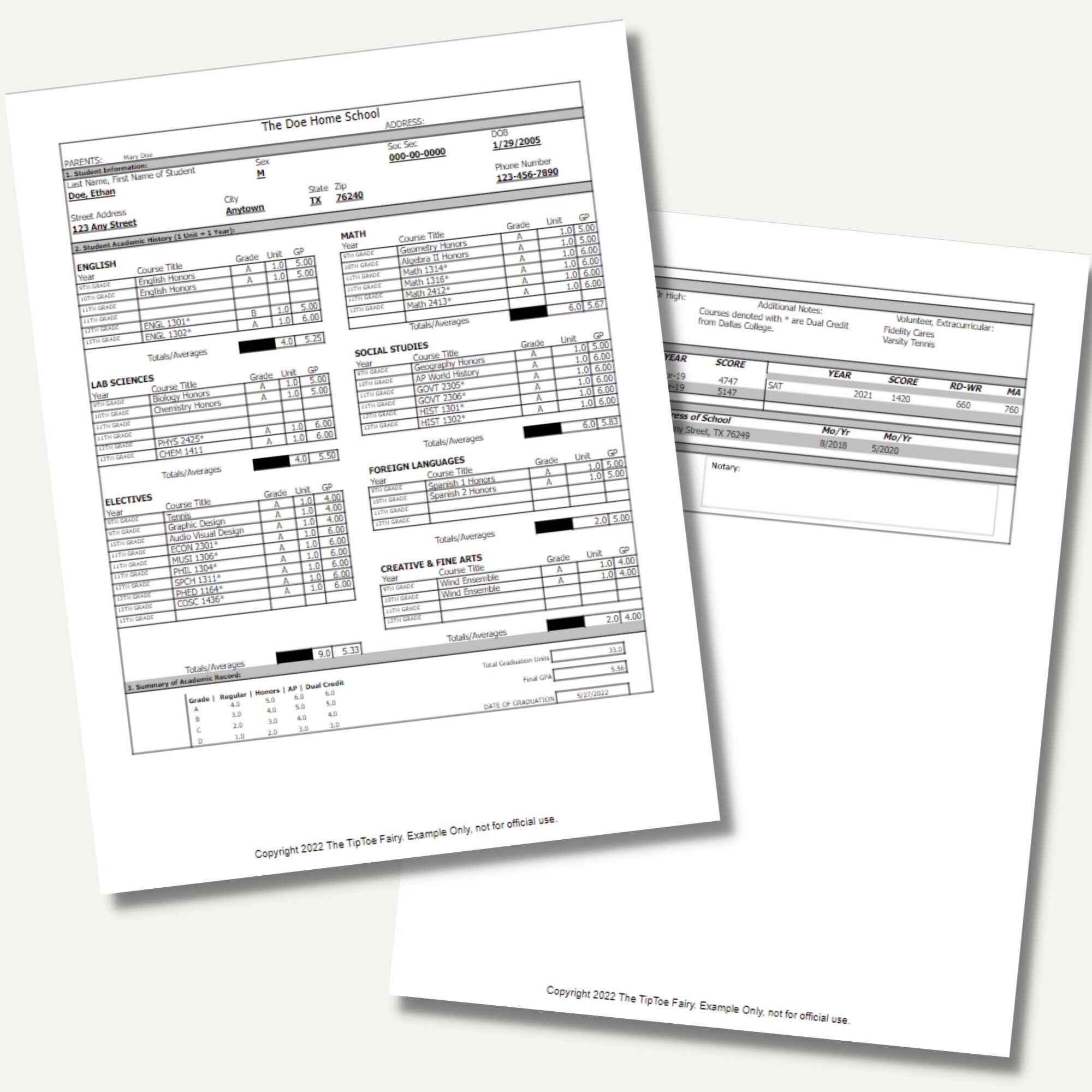 High School Homeschool Transcript EDITABLE Printable | Record Keeping ...