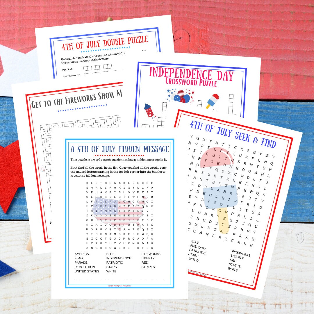 Patriotic USA Fourth of July 4th Activity Puzzles Digital Download ...