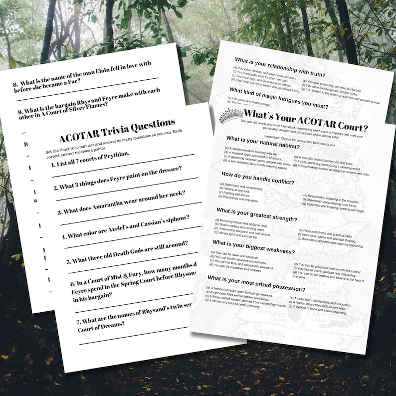 ACOTAR Inspired Party Games | Printable Book Club Game Bundle ...