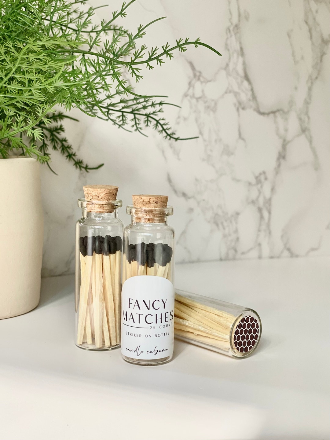 25 BLACK Color Tip Matches, Apothecary Matches Strike on Bottle ...