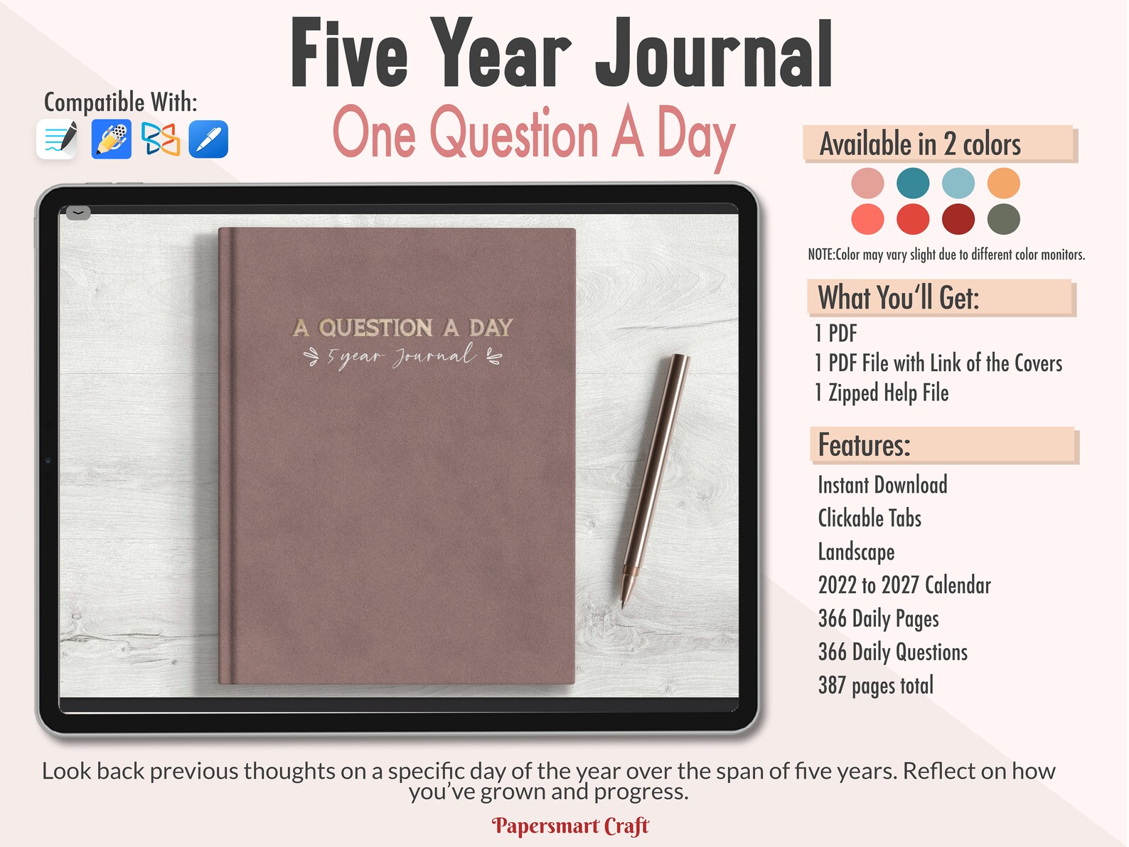 5 Year Journal Five Year Journal Digital Five Year Diary - Etsy