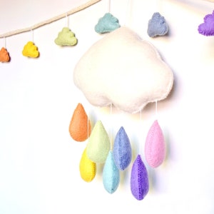 Pastel Rainbow Raindrop Mobile Ornament, Felt Cloud Mobile Crib, Baby ...