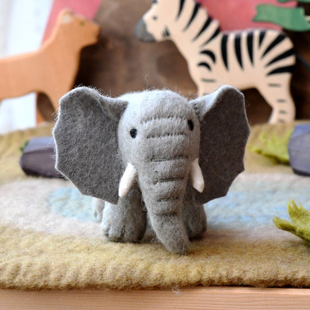 Wool Felt Elephant, Felt Safari Elephant, Felt Stuffed Animals, Stuff ...