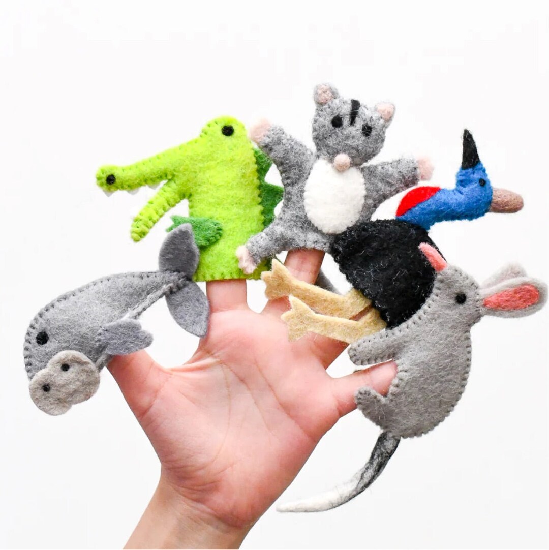 Felt Finger Puppets Set, Crocodile Sugar Glider Cassowary Dugong Bilby ...