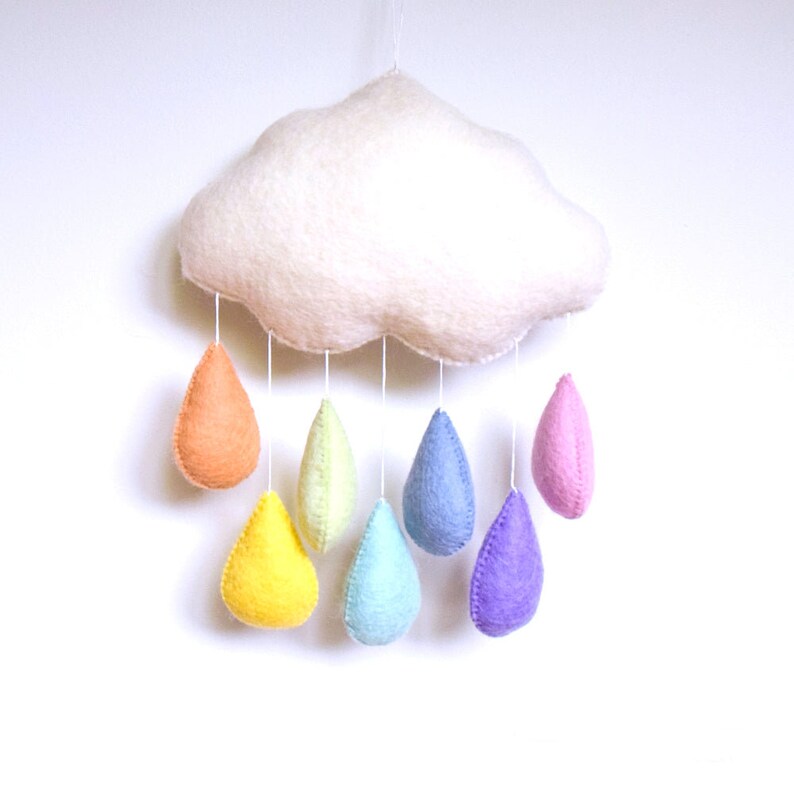 Pastel Rainbow Raindrop Mobile Ornament, Felt Cloud Mobile Crib, Baby ...