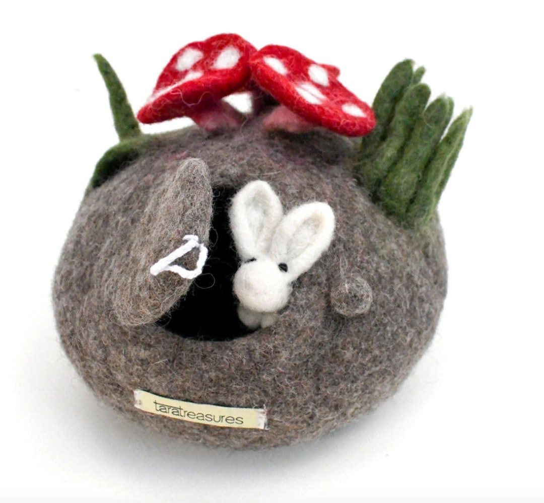 Wool Felt Mushroom House Rabbit, Felt Fairy Toadstool House, Felt ...