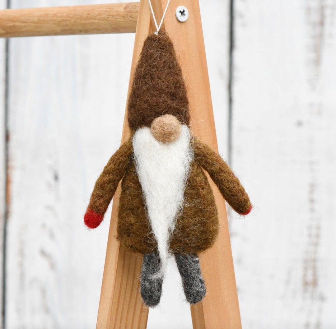 Wool Felt Gnome Bernhard, Felt Christmas Gnome Hanging Ornament, Light ...