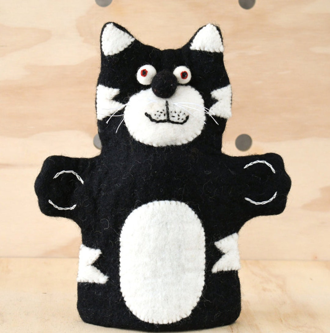 Wool Felt Black Cat Hand Puppet, Hand Puppet, Hand Felt Cat Puppet, Eco ...