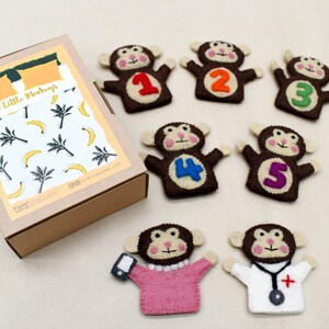Set of 7 Handmade Wool Felt Finger Monkey Puppets, Nursery Rhyme ...