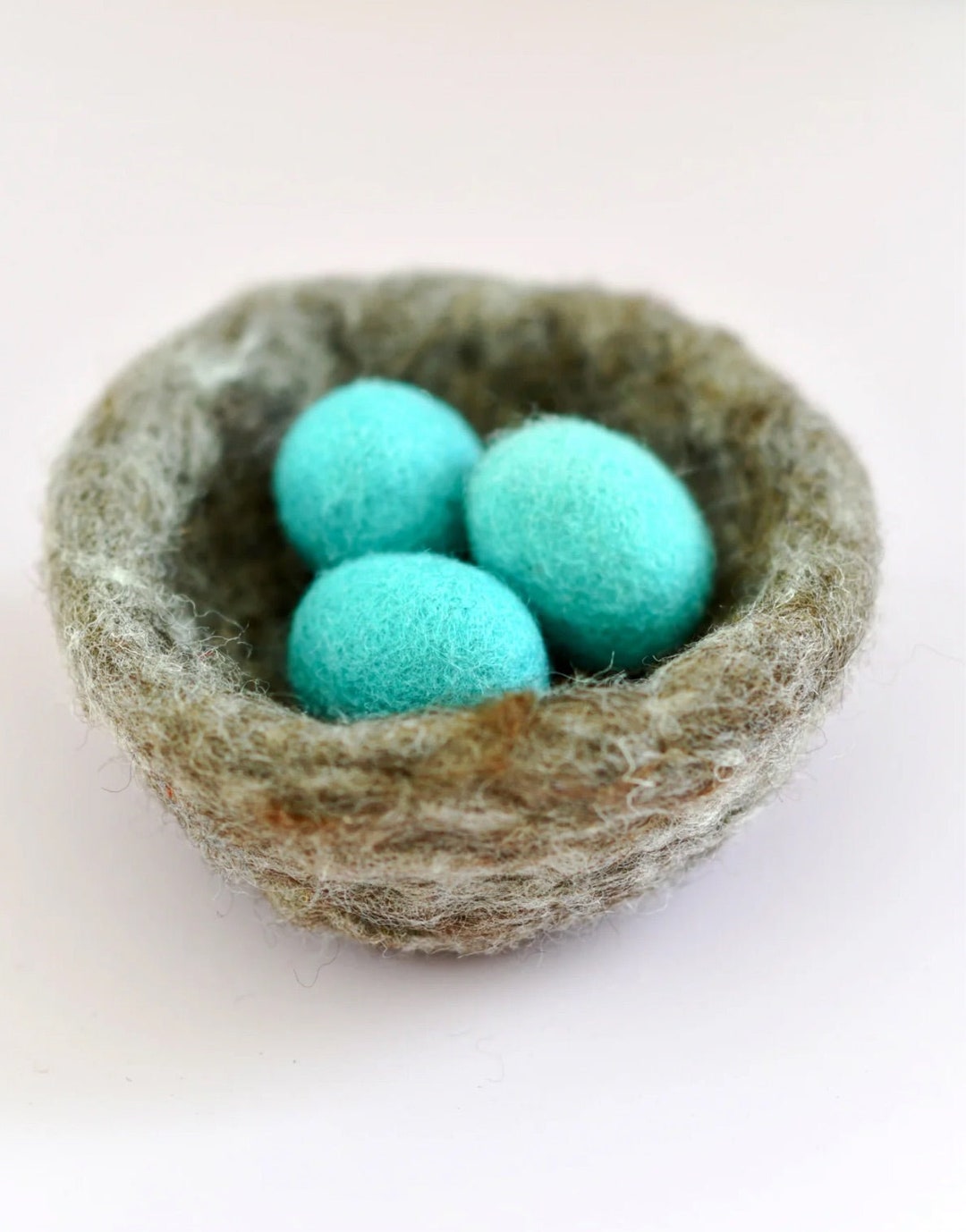 Wool Felt Nest With Three Blue Eggs, Robin Bird Eggs With Nest, Nest ...
