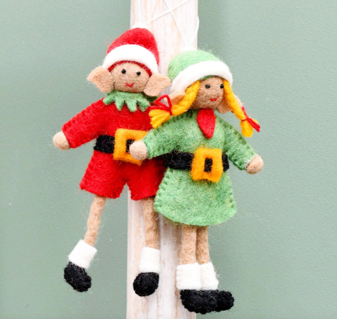 Wool Felt Christmas Elves, Red and Green Flf, Boy Elf and Girl Elf ...