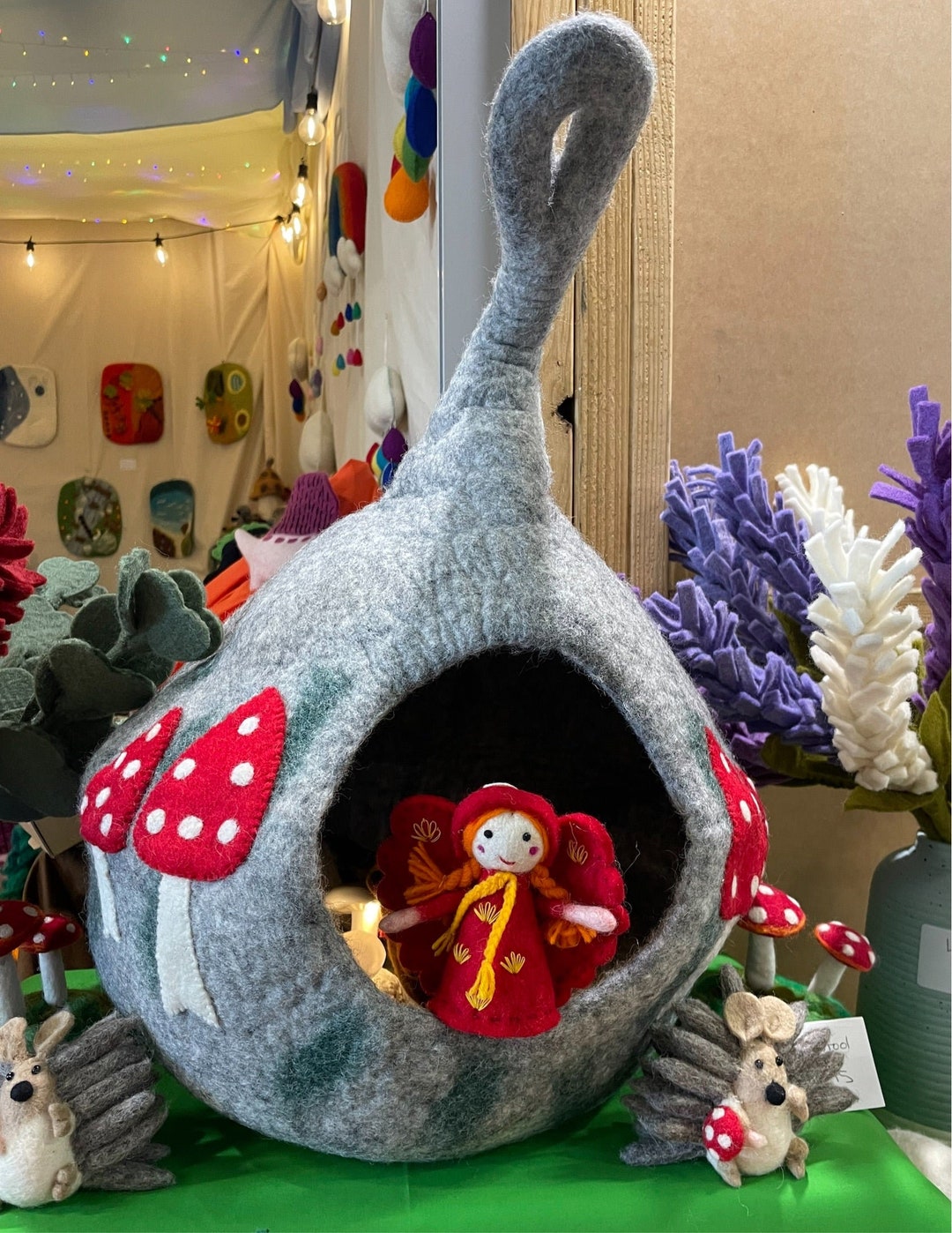 Cat Mushroom Design Cave, Wool Felt Cat Cocoon, Cozy Pet Bed for Cats ...