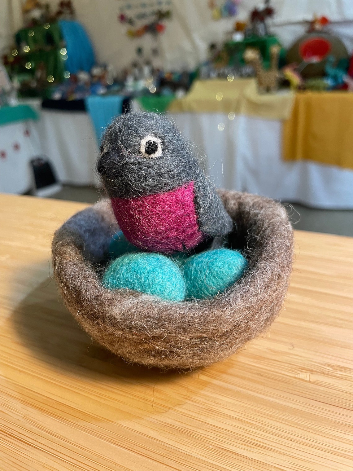 Felt Robin With Nest and Blue Eggs, Nest With Birds Egg, Pretend Birds ...