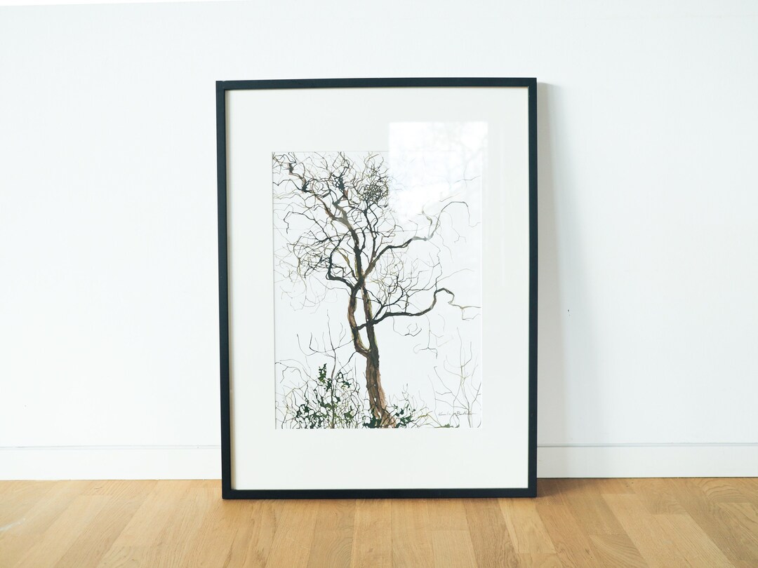 Unique Ink Drawing of the Leafless Tree, Original Handmade Artwork on ...