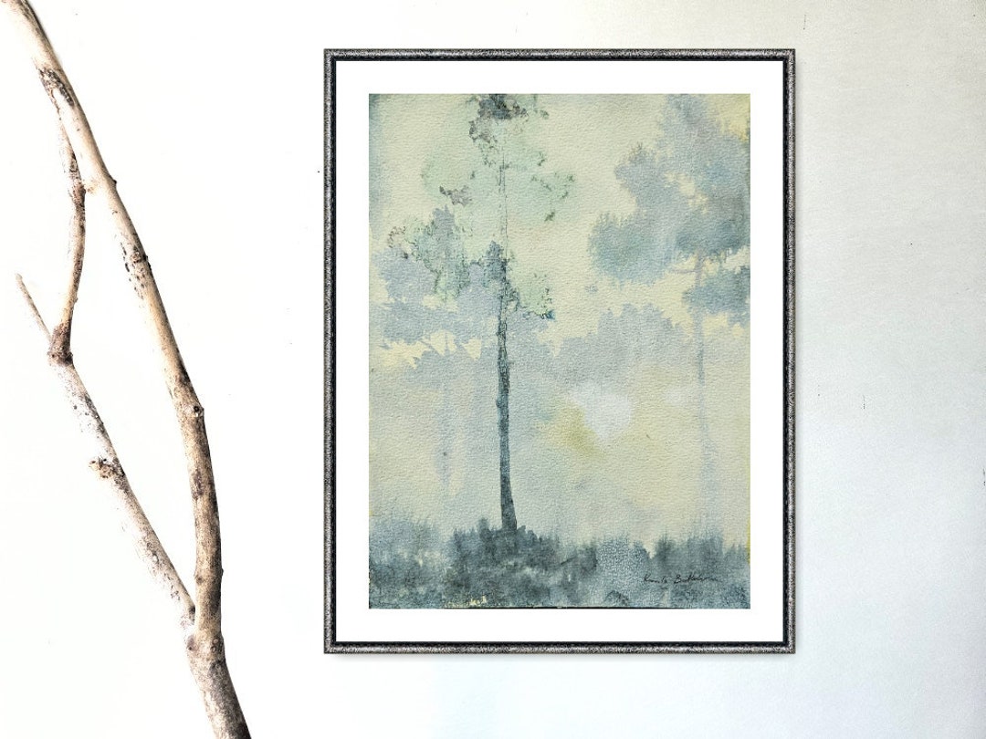 Unique Ink Painting of the Misty Forest, Original Handmade Artwork on ...