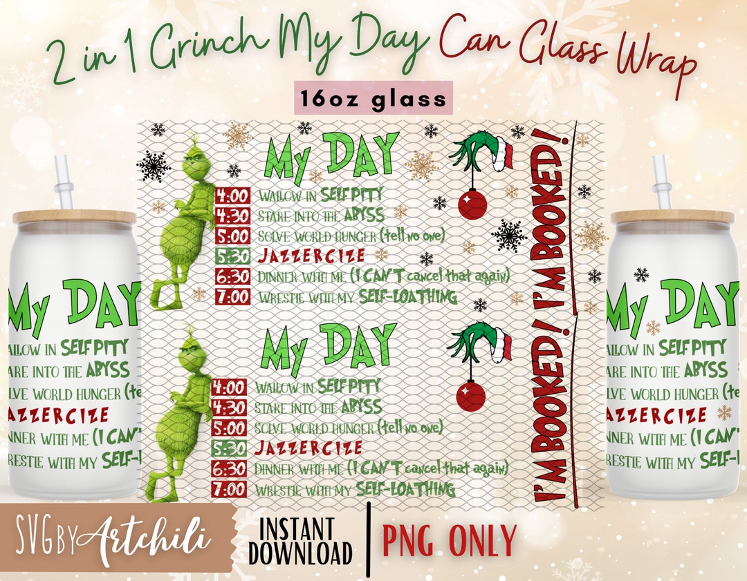 2 in 1 Grinch My Day 16oz Grinch Can Glass PNG 16oz Skinny - Etsy UK