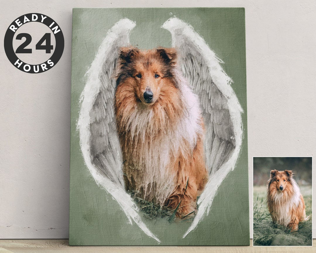 Pet Memorial Gift. Angel Wings. Personalized Dog Portrait From Photo ...