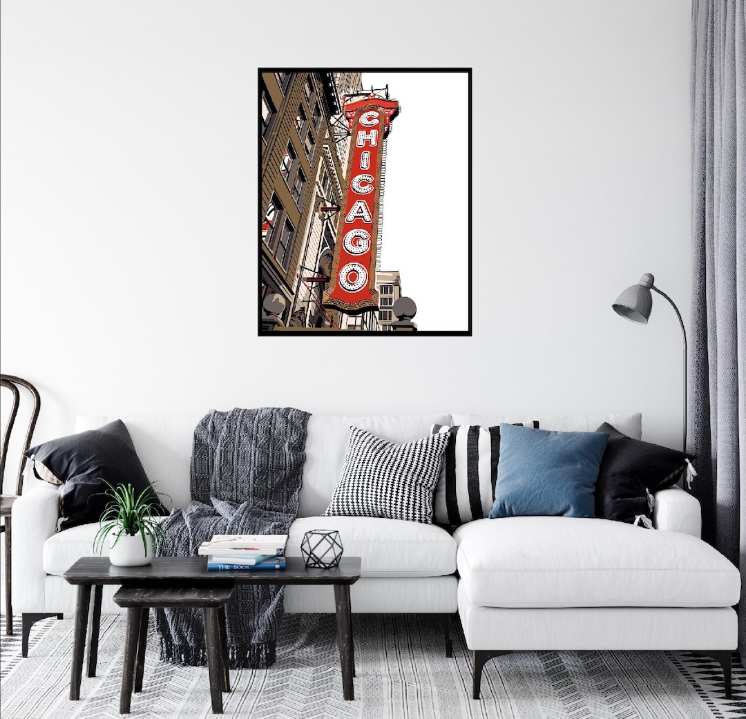Chicago Vintage Poster, Chicago Landmark, Chicago Theatre, Chicago ...