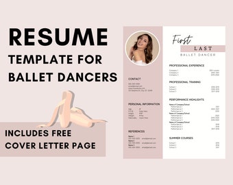 Ballet Resume Cover Letter Headshot Canva Template, Modern Dancer CV ...
