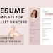 Ballet Resume and Cover Letter Template in Pink for Ballerina Audition ...