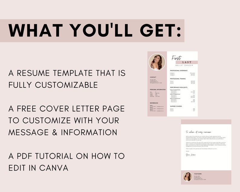 Ballet Resume and Cover Letter Template in Pink for Ballerina Audition ...