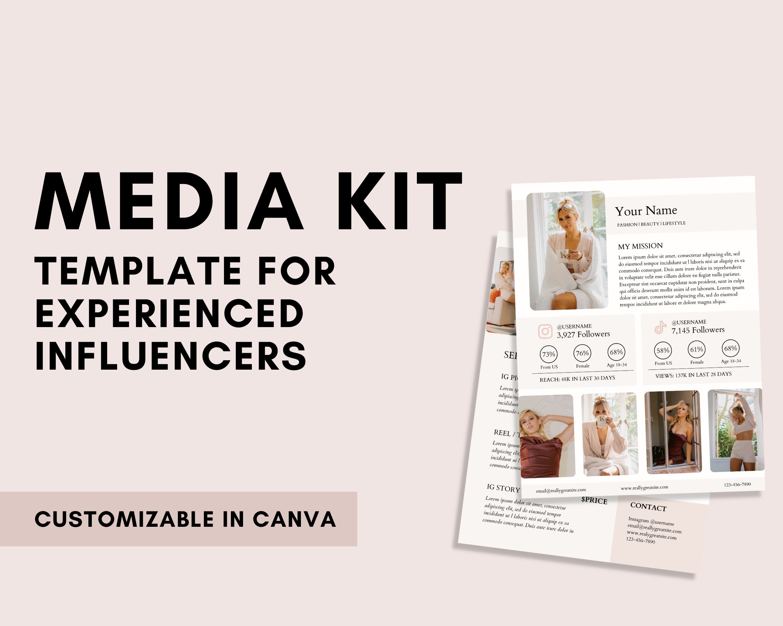 Influencer Media Kit Template for Experienced Influencers for Instagram ...