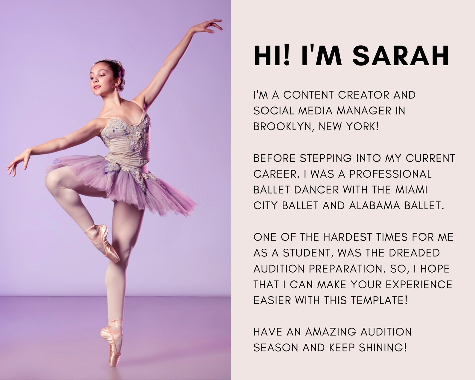 Ballet Resume and Cover Letter Template in Pink for Ballerina Audition ...