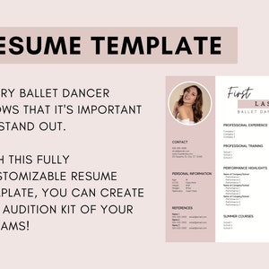Ballet Resume and Cover Letter Template in Pink for Ballerina Audition ...