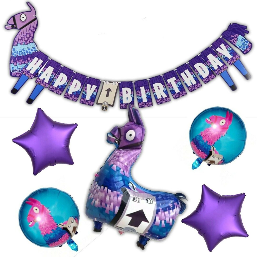 Gamer Llama Party Banner & Balloons | Fillers Favors Supplies Gaming ...