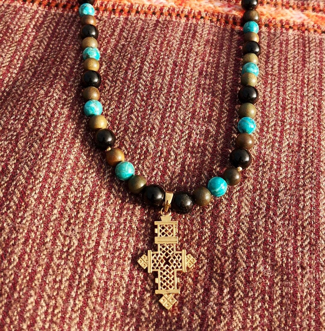 Axumite Coptic Cross, African Turquoise, Black Labradorite, Ethiopian ...