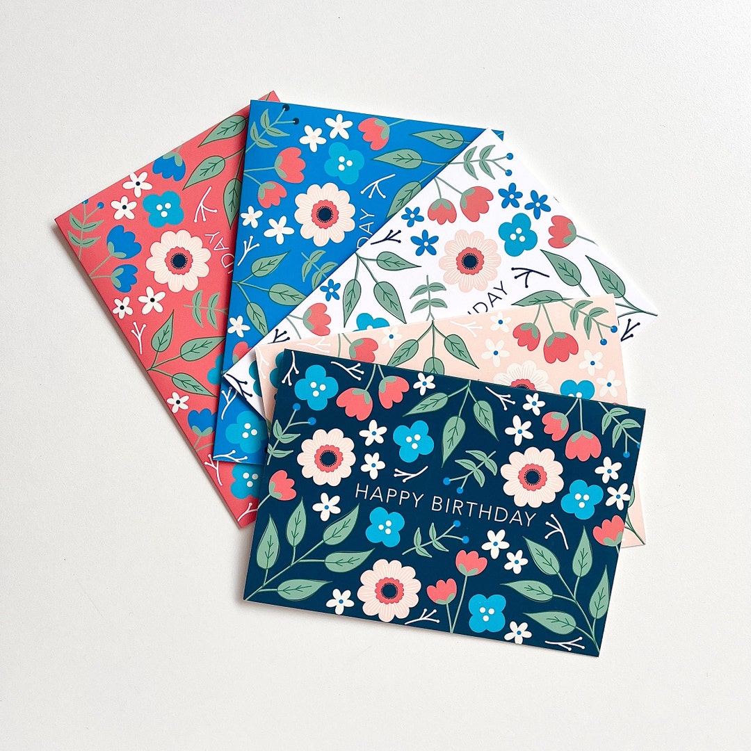 Handmade Floral Birthday Card Set of 5 or a Bundle of 10 - Etsy
