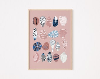 Pastel Pink and Opalescent Seashell Wall Art, Coastal Print, Luxury ...