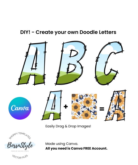 DIY Doodle Letters on Canva. Easy Drag and Drop Alphabet and - Etsy