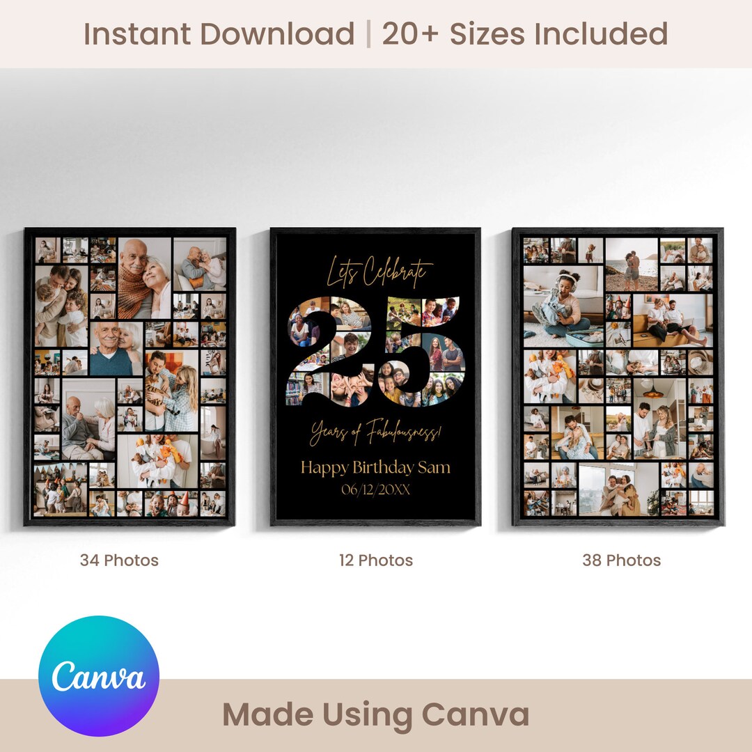 25th Year Birthday Photo Collage Easy Drag and Drop - DIY on Canva ...