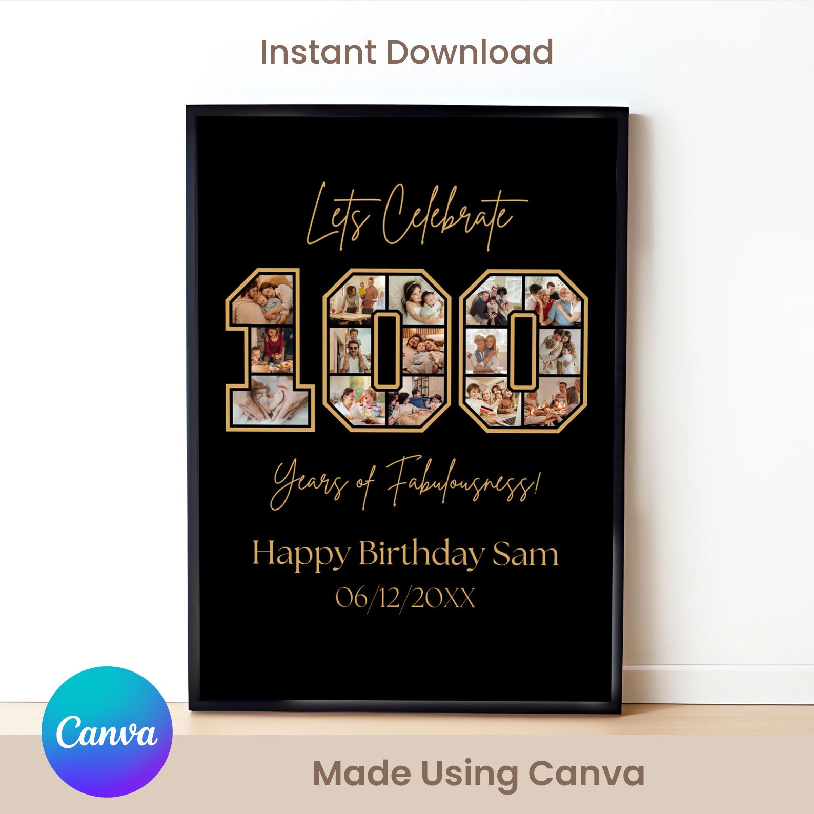 100th Birthday Sign: Celebrating the 100, Personalizable Picture ...