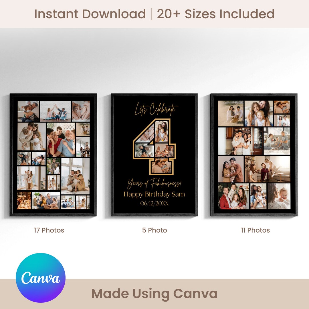 4th Birthday Sign: Celebrating the 4, Personalizable Picture Collage ...