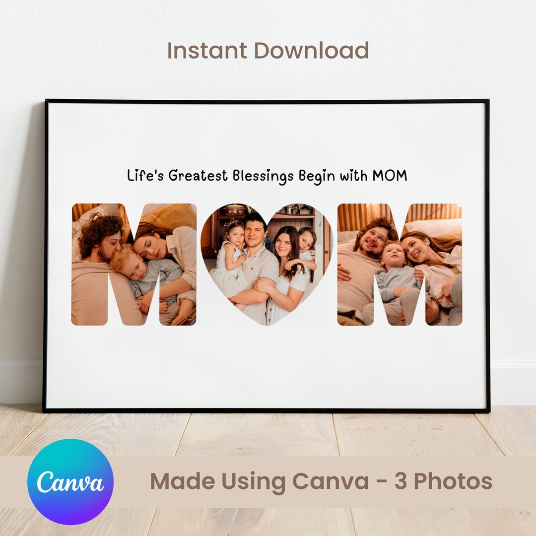 Editable MOM Photo Frame, Mom Photo Collage Montage, Personalized MOM ...