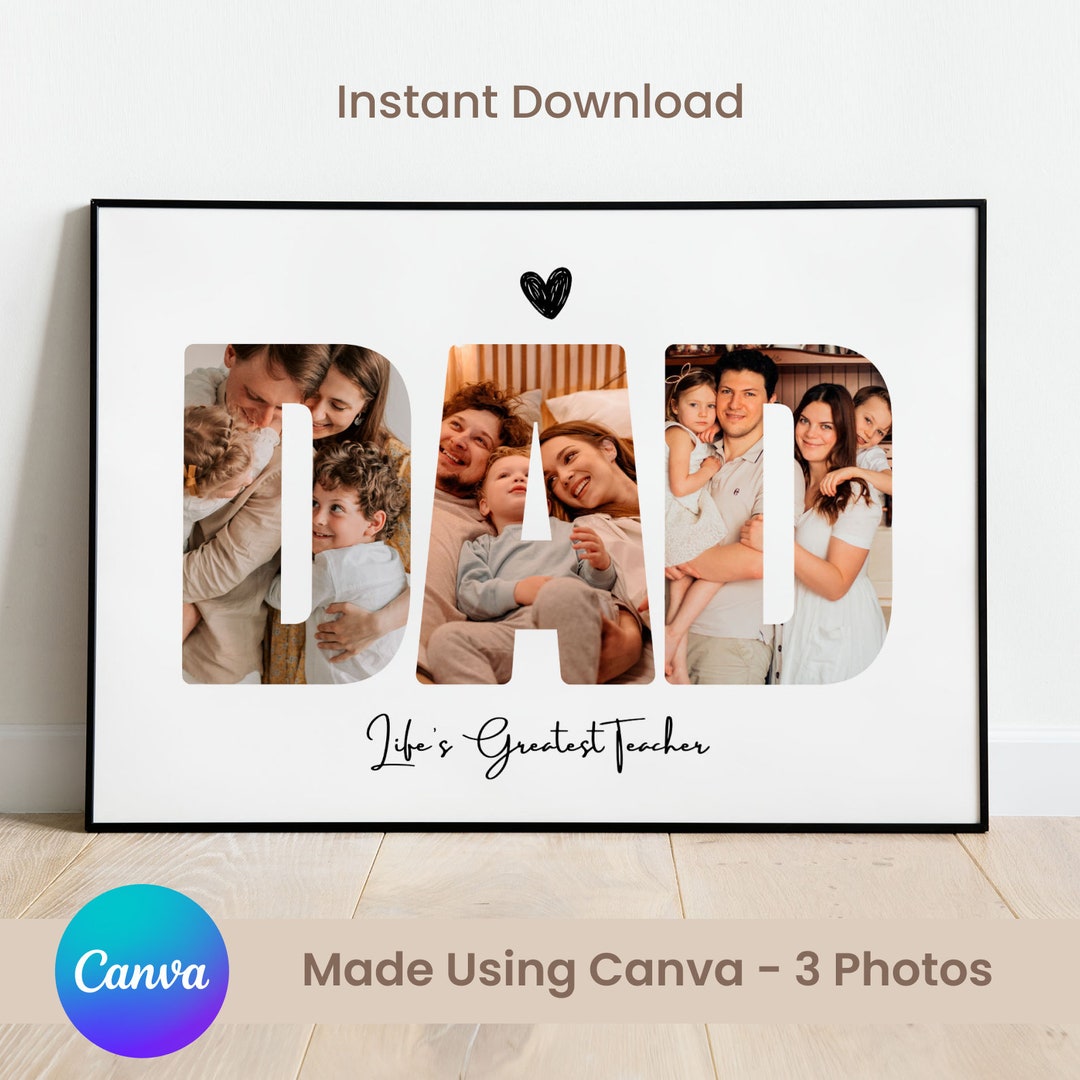 Editable DAD Photo Frame, Dad Photo Collage Montage, Personalized DAD ...