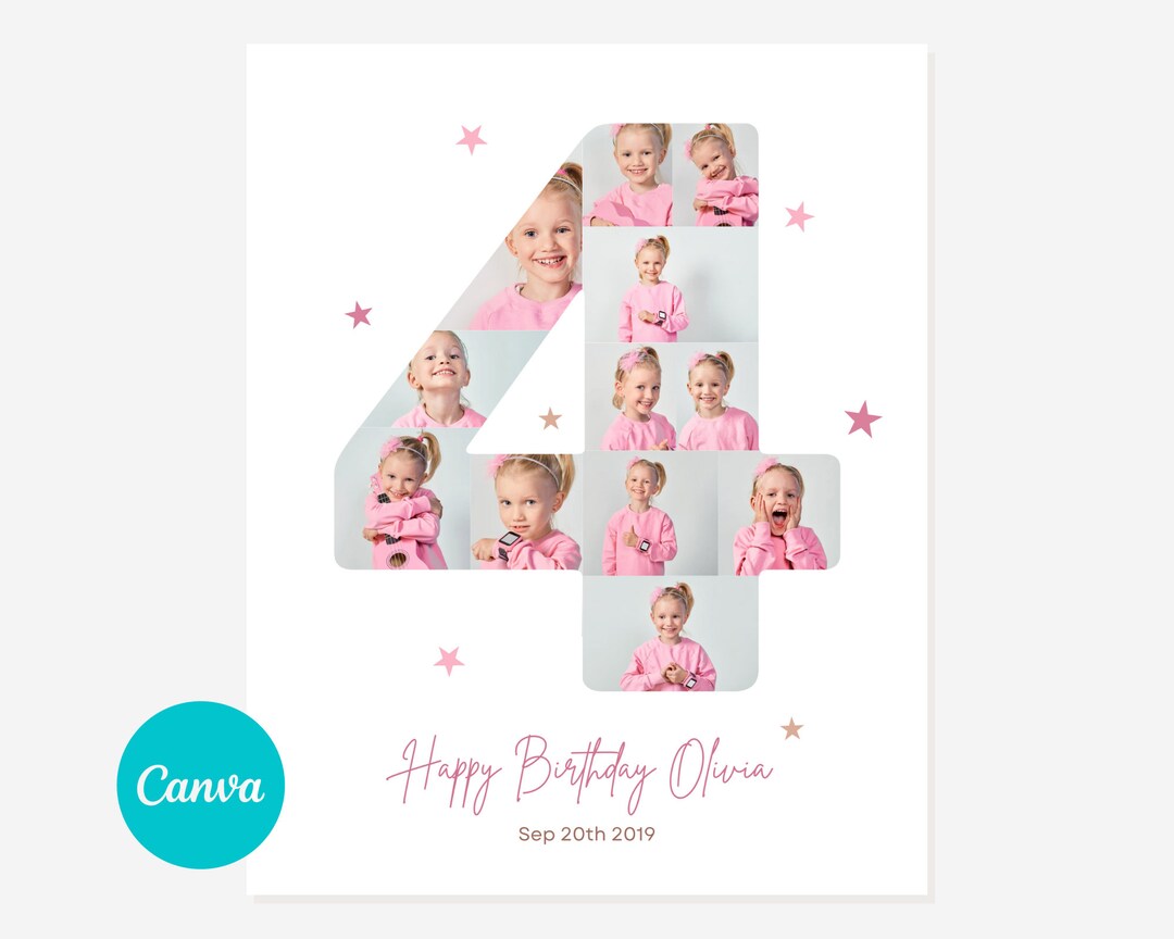 4th Year Birthday Photo Collage Easy Drag and Drop - DIY on Canva ...