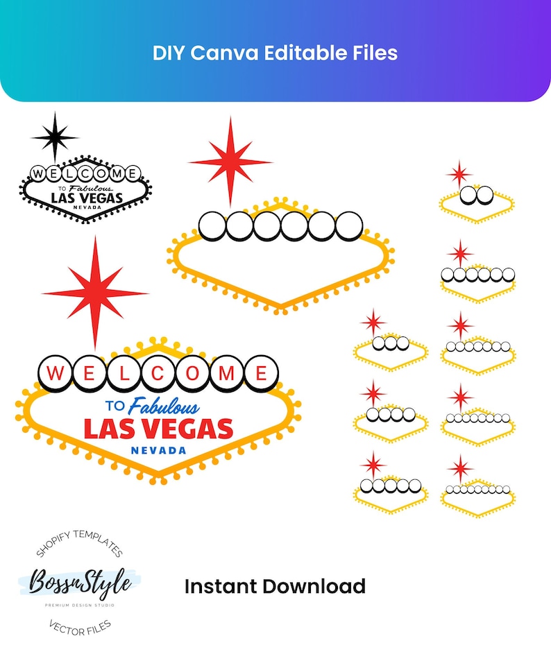 Editable Canva Las Vegas Sign Blank - Clipart / Digital Graphic Design ...
