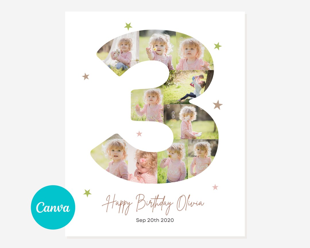 3rd Year Birthday Photo Collage Easy Drag and Drop - DIY on Canva ...