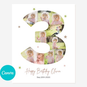 3rd Year Birthday Photo Collage Easy Drag and Drop - DIY on Canva ...