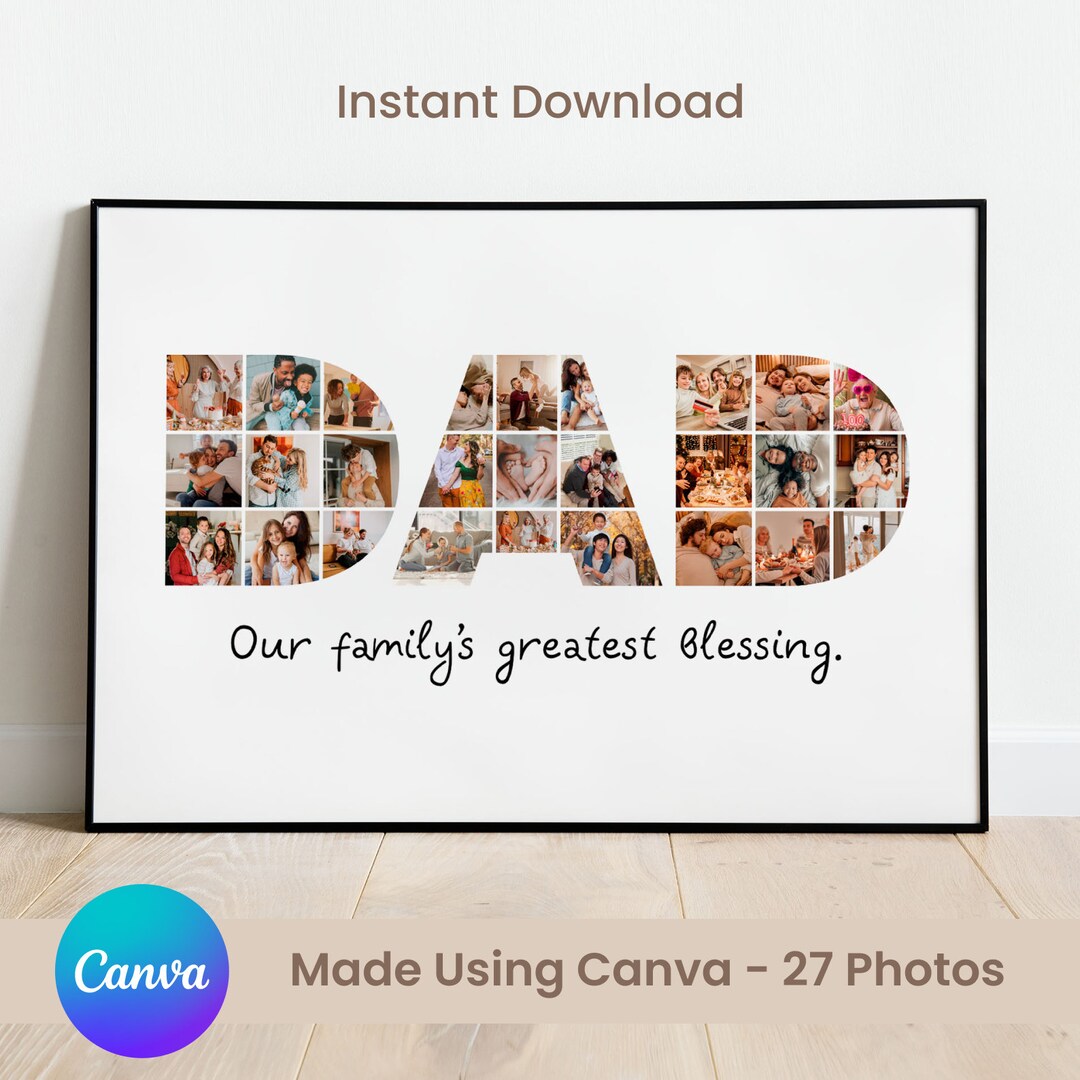 Editable DAD Photo Frame, Dad Photo Collage Montage, Personalized DAD ...