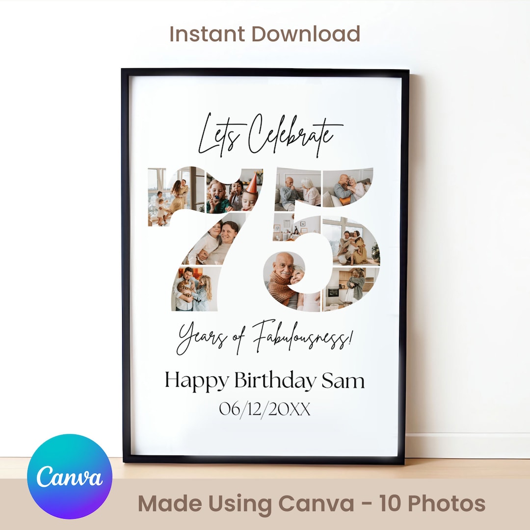 75th Birthday Sign: Celebrating the 75, Personalizable Picture Collage ...
