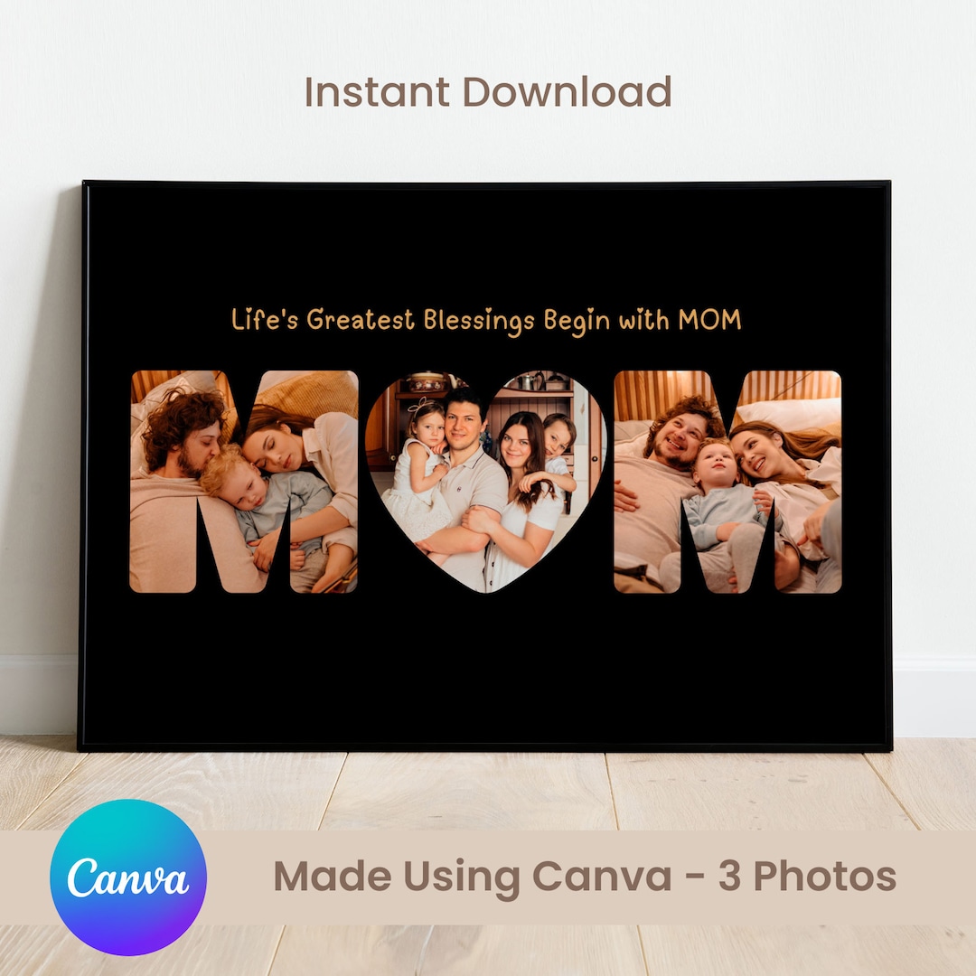Editable MOM Photo Frame, Mom Photo Collage Montage, Personalized MOM ...
